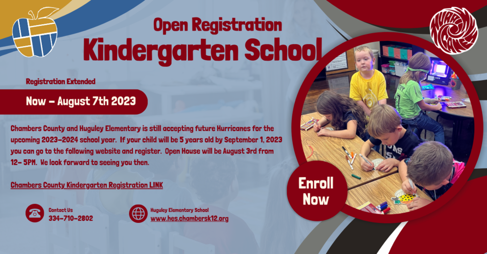 Kindergarten Registration Extended | Huguley Elementary School